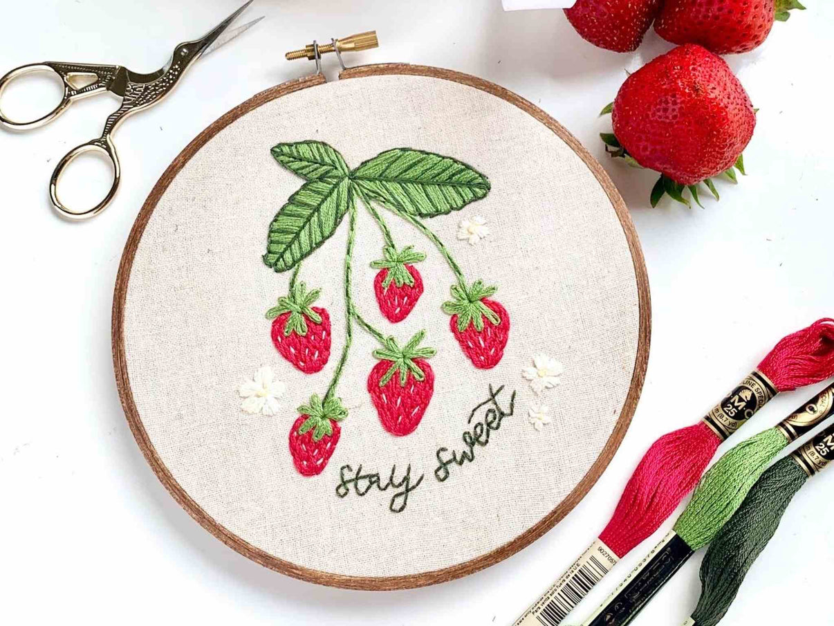Strawberry Embroidery Pattern for Beginners