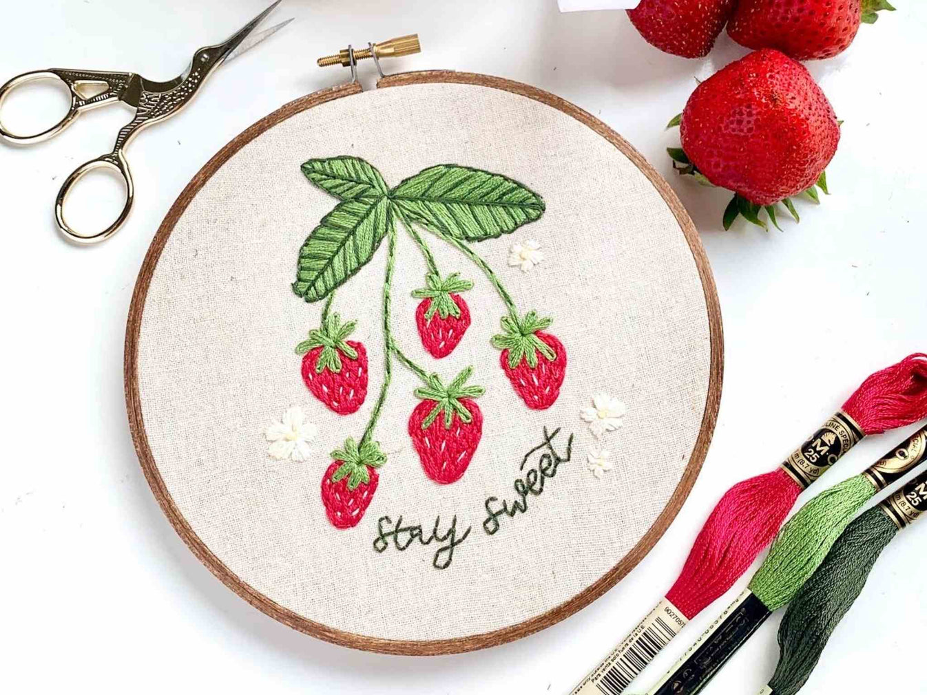 Strawberry Embroidery Pattern for Beginners
